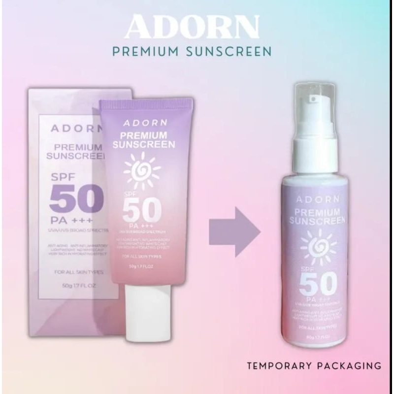 Adorn Premium Sunscreen SPF 50 PA+++ 50ml FREE Soap | Shopee Philippines