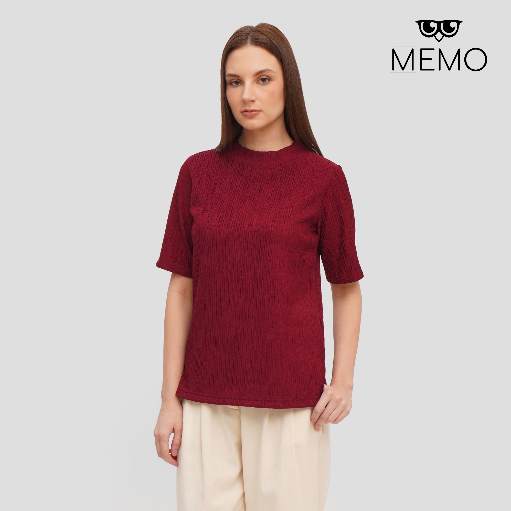 Memo Textured Tee For Women (Maroon) | Shopee Philippines
