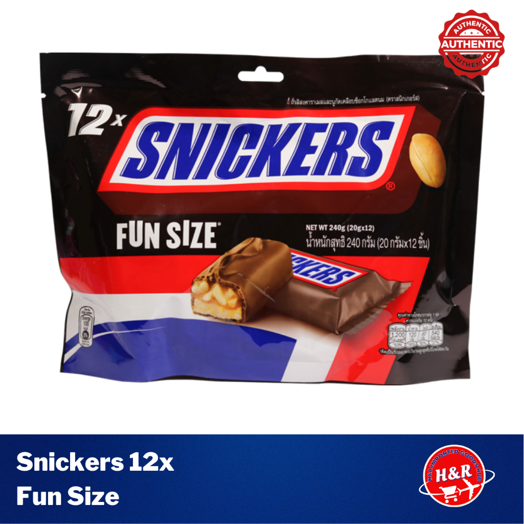 Snickers 12x Fun Size 240g Pack Peanuts, Caramel, and Soft Nougat ...