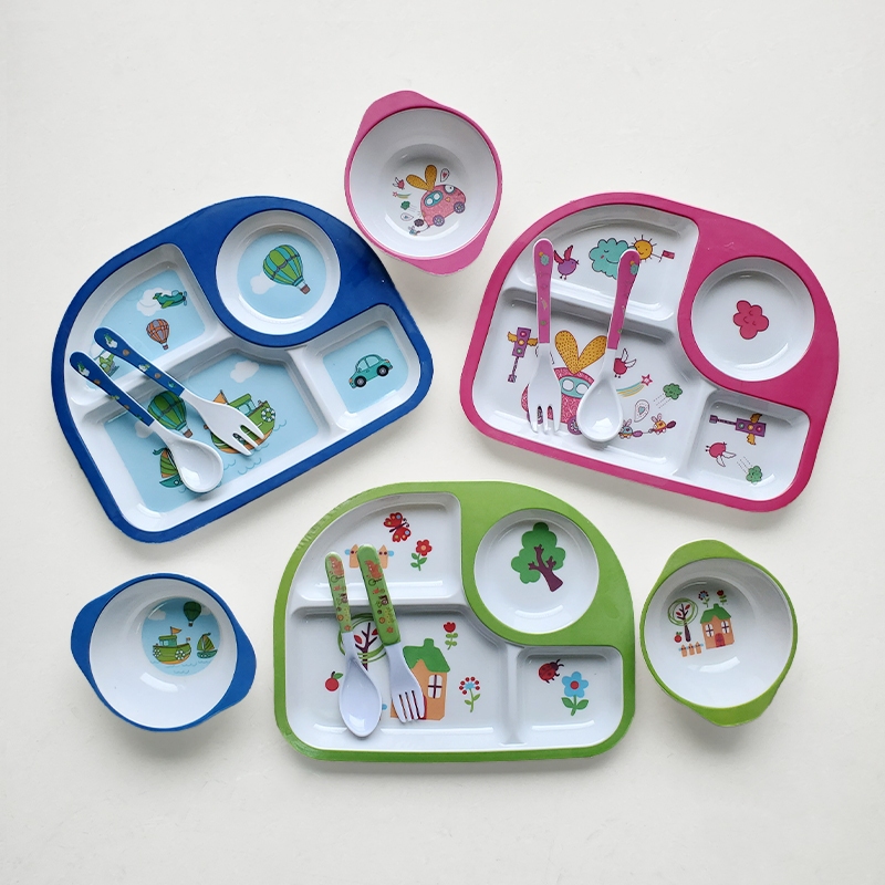 5 Piece Set Kids Dinnerware Set With Plate/Cup/Bowl/Spoon/Fork Cure ...