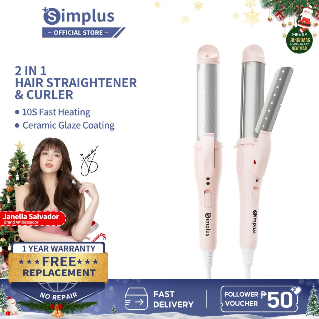 Simplus 2 in 1 Hair Straightener & Curler Ceramic Glaze Coating JFBA009 ...