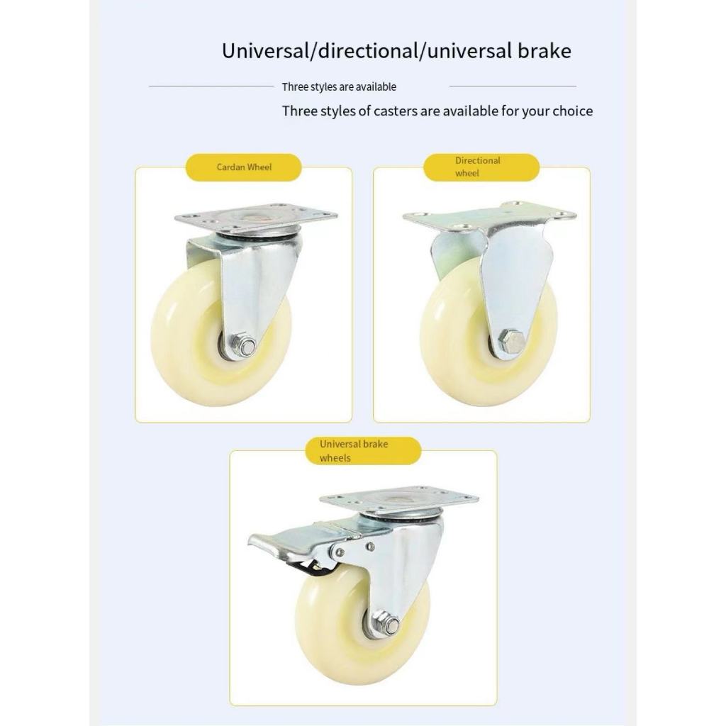 4inch White nylon casters bearing heavy duty push wheel silent wear ...