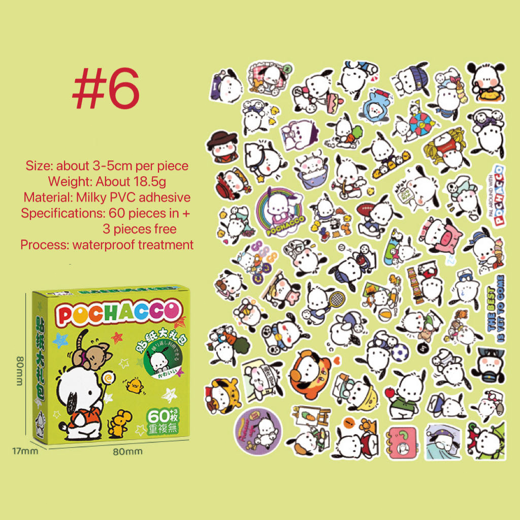 60pcs Box Sanrio Cute Cartoon Sticker Cute Kuromi Cinnamoroll