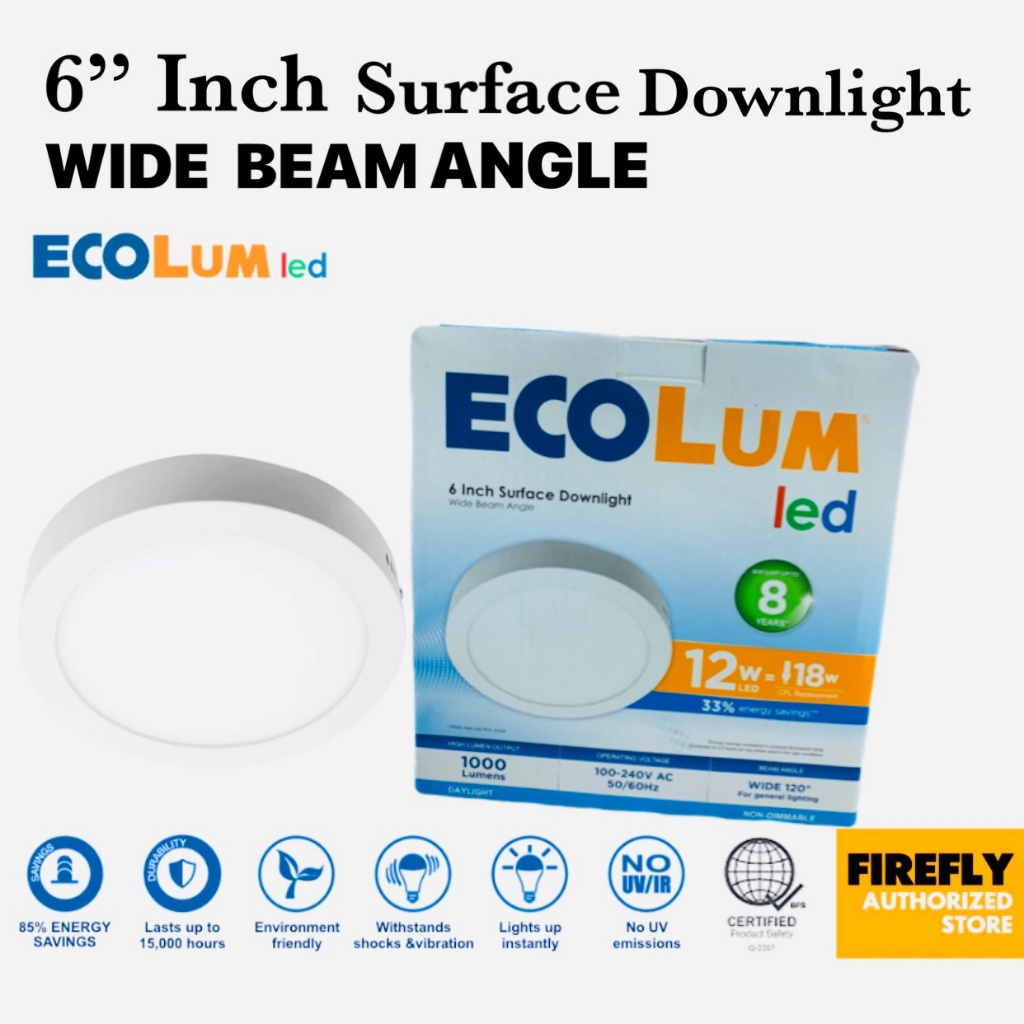 ECOLUM LED 6" Inch Surface Downlight Wide Beam Angle 12W-DAYLIGHT+ ...