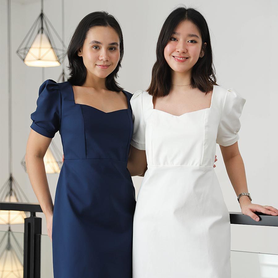 Hey Riley Daphne Classic Simple Neckline Puff Sleeved Dress for Women ...