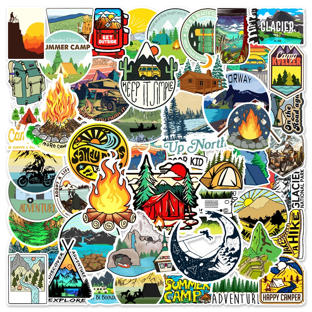 50 PCS Camping Stickers Outdoor scenery Camp Vibe Stickers Graffiti ...