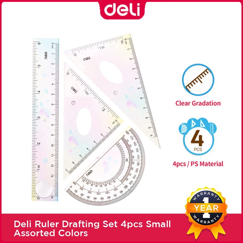 Deli EH652 Ruler Drafting Set Assorted Colors 4 PCS | Shopee Philippines