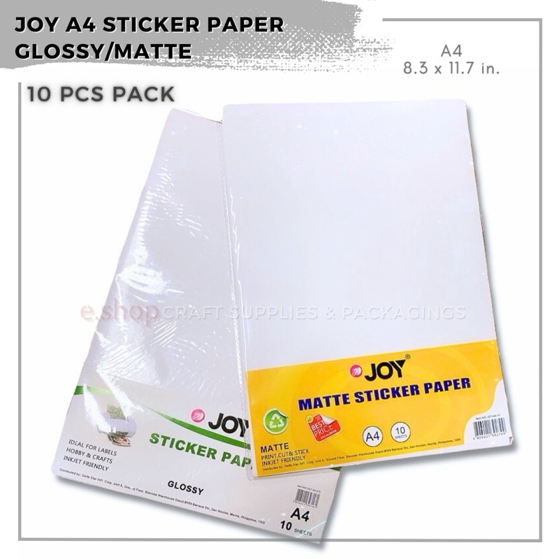 JOY Sticker Paper A4 Matte Glossy 10pcs | Shopee Philippines