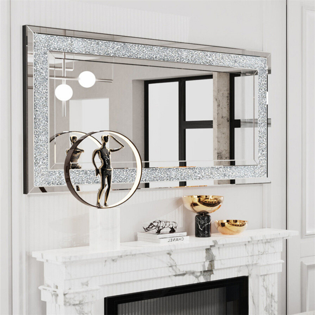 120x60cm Diamond Crush Crystal Extra Large Sparkly Silver Wall Mirror ...