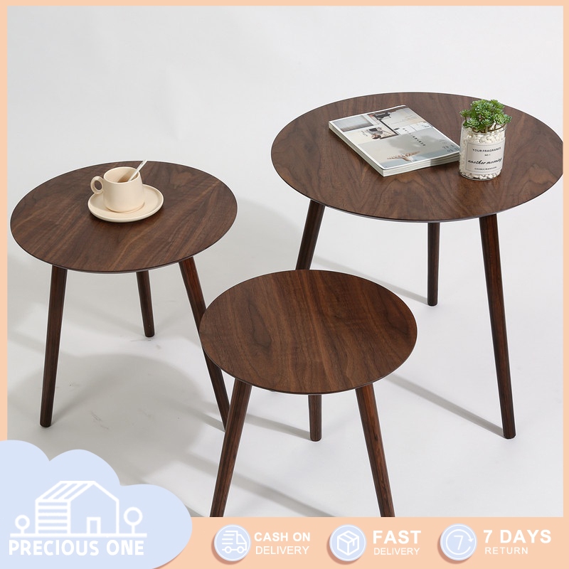 Nordic coffee table edge table circular Japanese modern black walnut ...