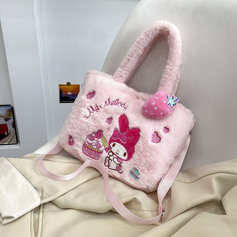Cute Sanrio Bags Plush Cinnamoroll Melody Kuromi Pom Pom Purin Shoulder ...