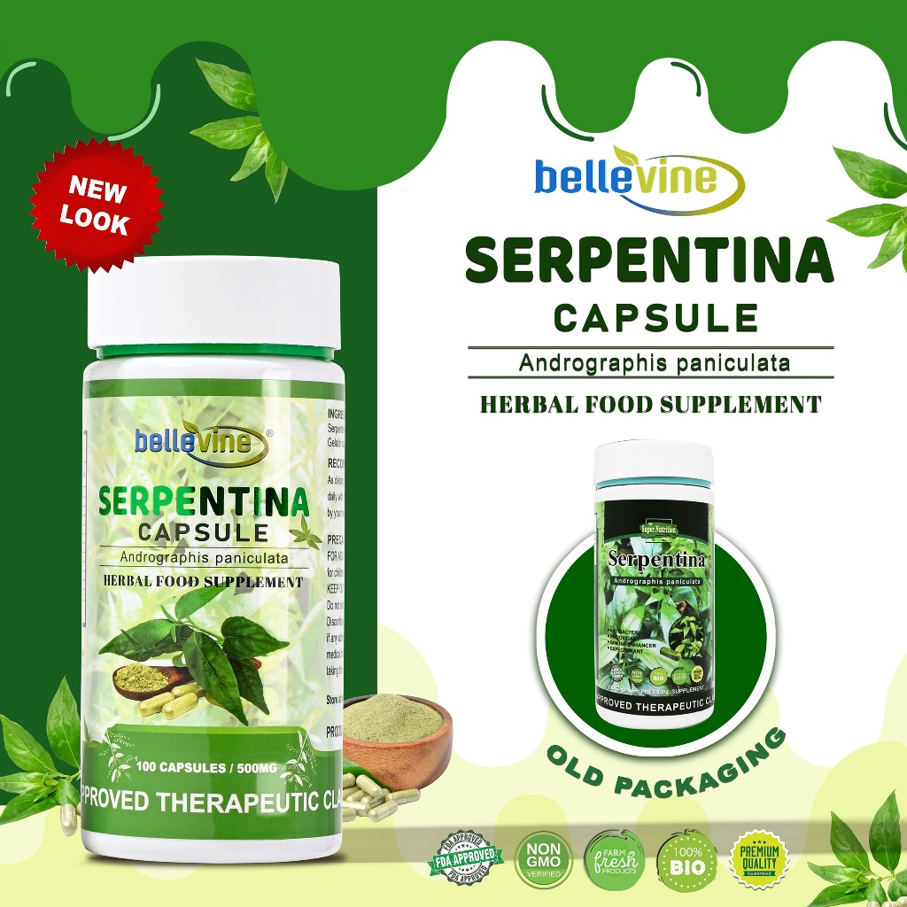 Serpentina Herbal Supplement 100 Capsules x 500mg Bottle (Andrographis ...