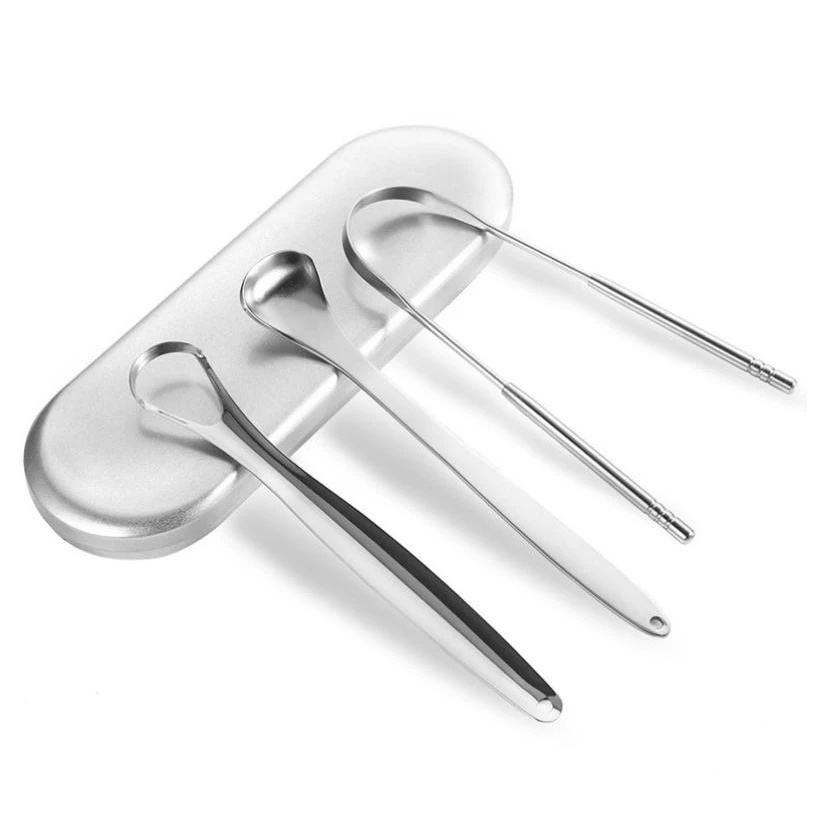 3pc Tongue scaper Stainless Steel Tongue Scraper Set With Storage Case ...
