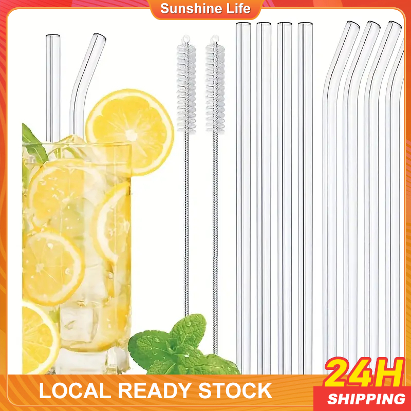 14pcs Creative Glass Straws Reusable Long Drinking Straws for Smoothie Milkshakes Bubble Tea ...
