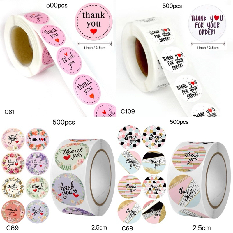 Thank You Label Sticker 500PCS 1Roll Customized Thank U Packaging ...