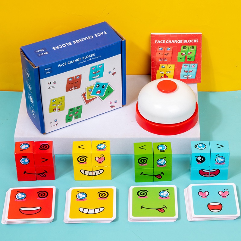 64pc Wooden Face-Changing educational Magic toy Expression Puzzle ...
