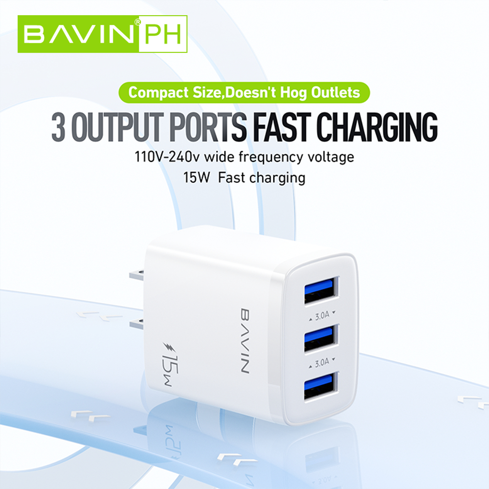 BAVIN PC906 15W Fast Charging Travel Adapter Charger W/ 3 Output USB 3 ...