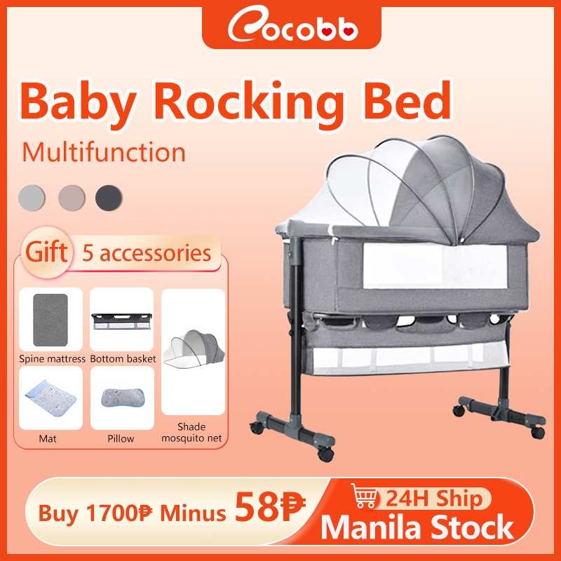COCOBB Baby Crib Foldable Newborn King Bed Mobile Rocker Crib Liftable ...