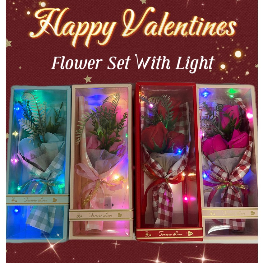 TS Valentine's Day Soap Rose Gift Set 3pcs Artificial Flower Bouquet ...