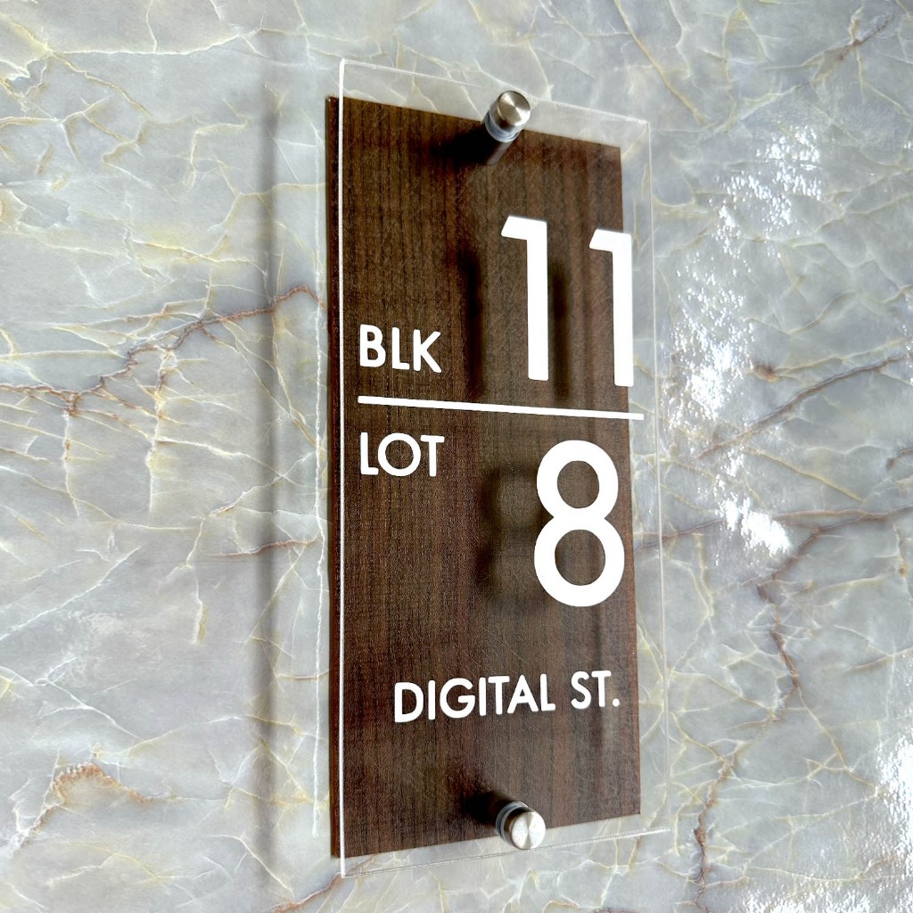 HOUSE PLATE DOUBLE DARK WOOD DOUBLE 9.5x4.3 inches Waterproof Number ...