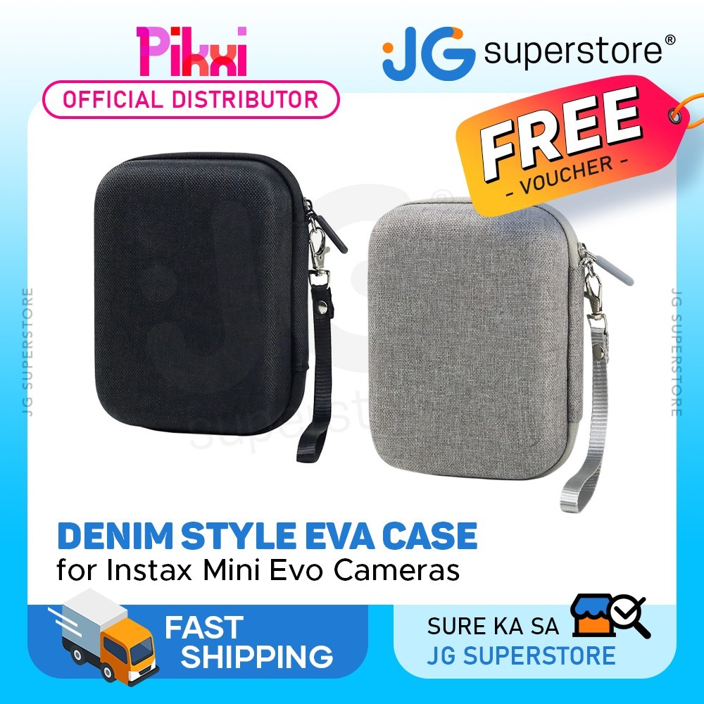 Pikxi Fujifilm Camera Denim Style Compact EVA Padded Hard Case for Instax Mini EVO - Black, Grey ...