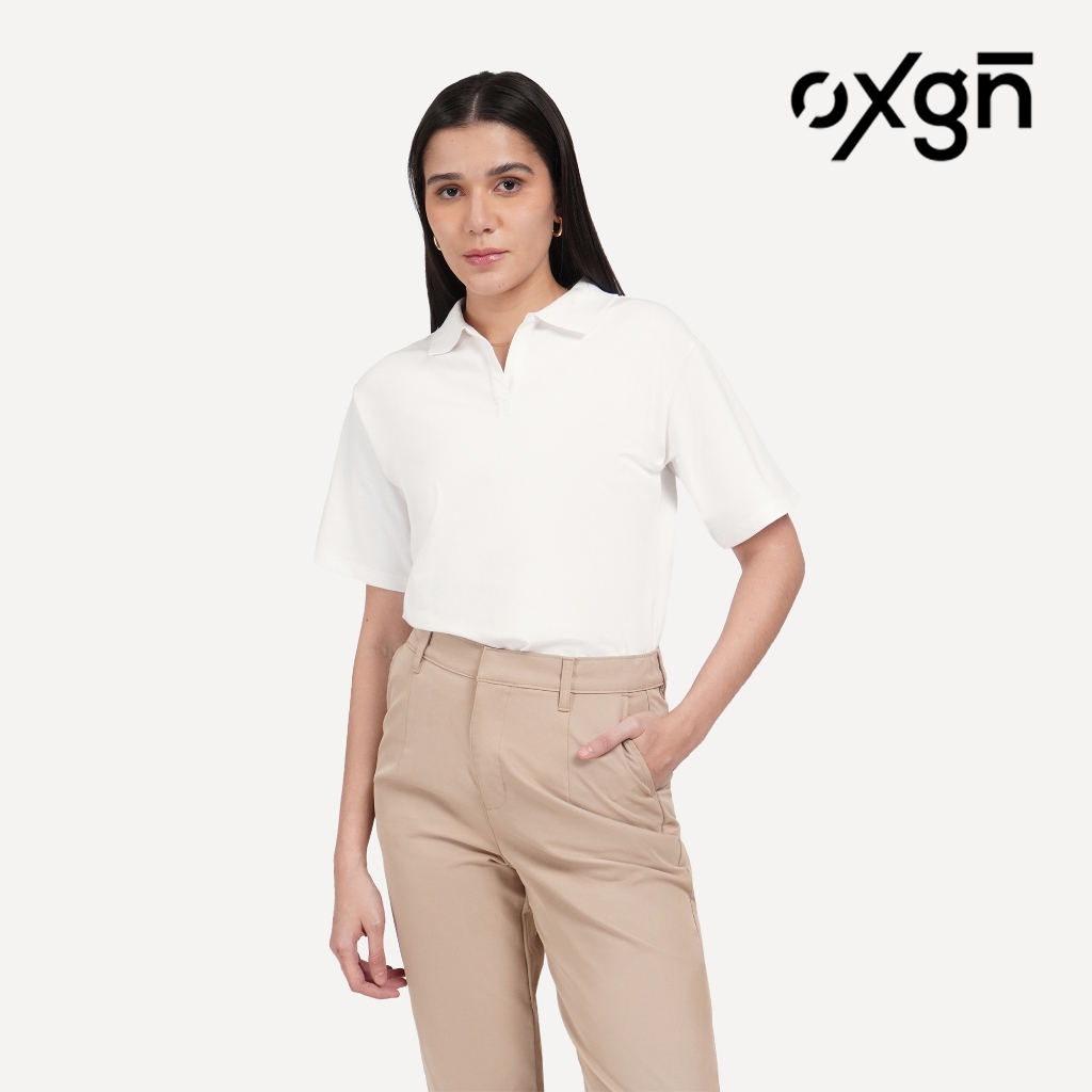 OXGN Generations Open Neck Pique Polo For Women (Off White) | Shopee ...