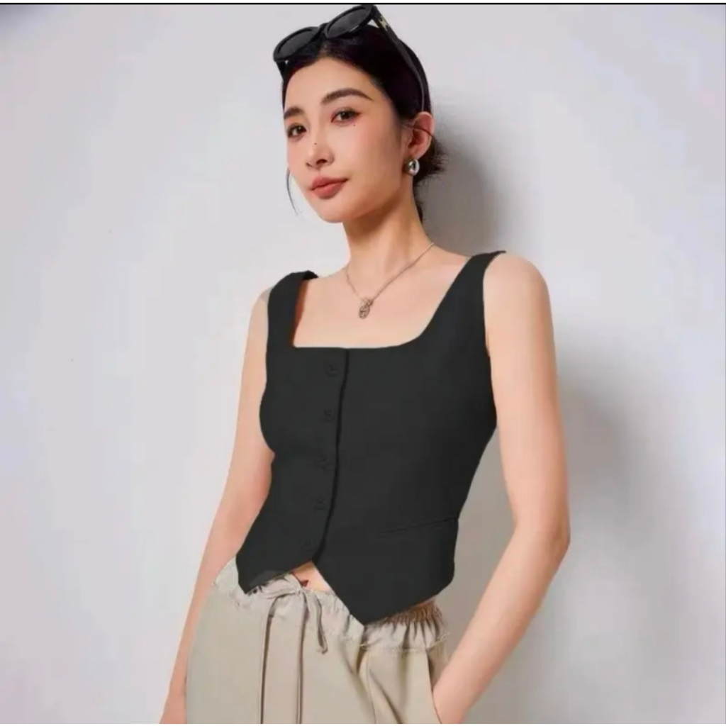Kinwoo U-Neck Cropped Vest Waistcoat low-cut | Shopee Philippines