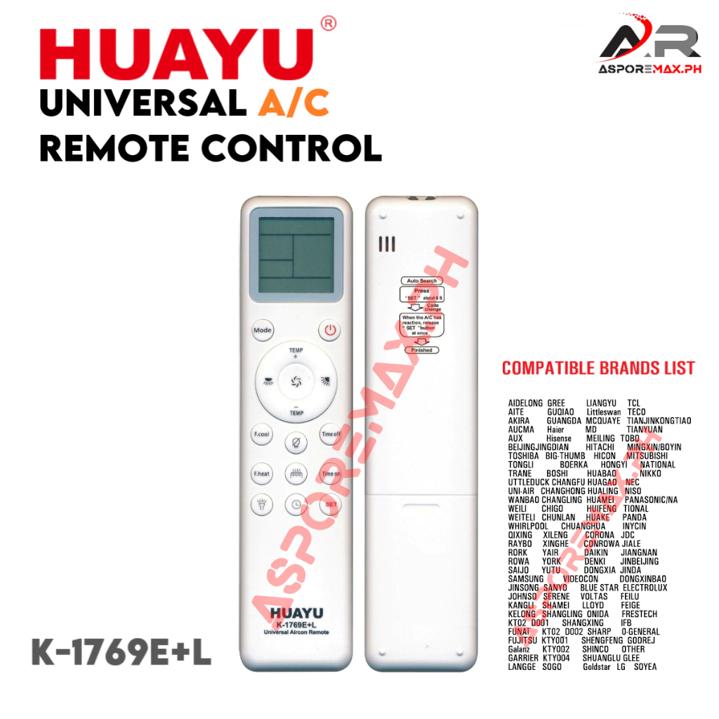 HUAYU Universal A/C Remote Control LCD Air Condition Controller K-1769E+L | Shopee Philippines
