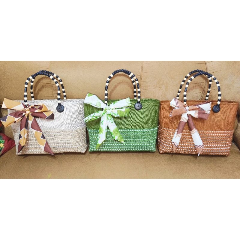 R&A Native Abaca Jute Ribbon Hand Bag (BOWLING BAG) (Made to order po ...