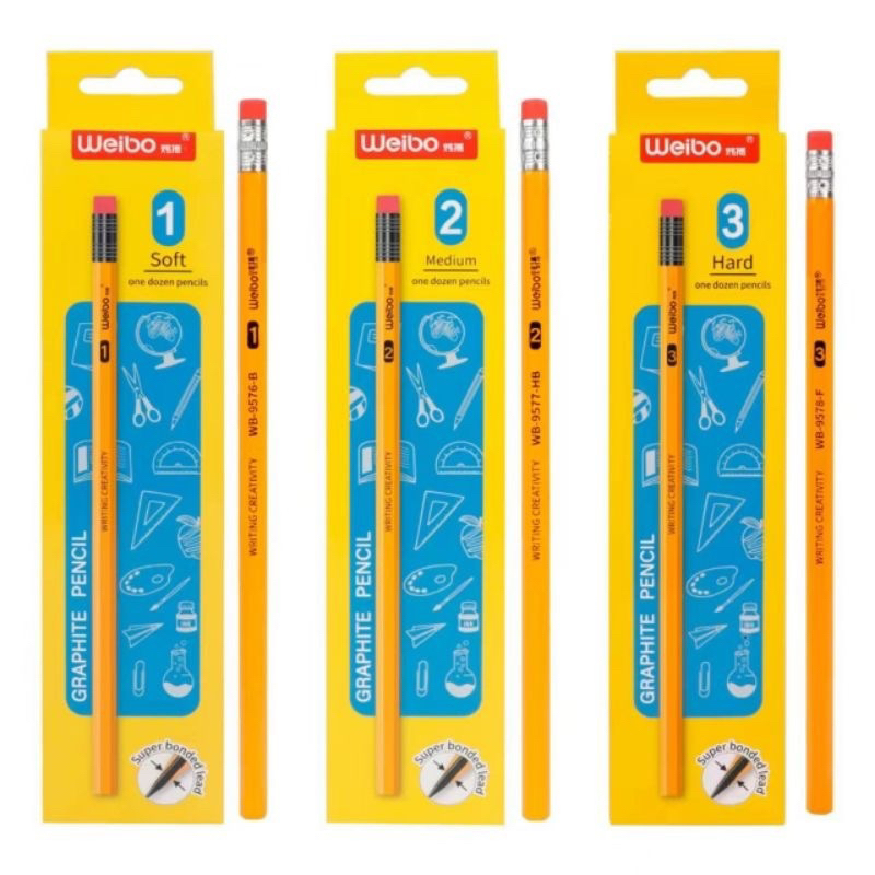 WISDOM WEIBO HIGH QUALITY GRAPHITE YELLOW PENCIL 12pcs | Shopee Philippines