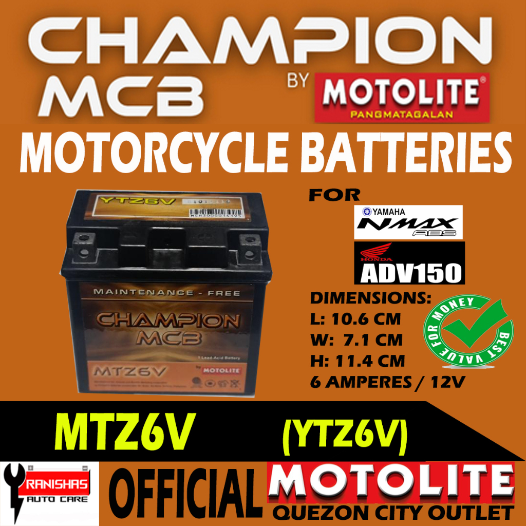 MTZ6V Champion Maintenance Free Motorcycle Battery YTZ6V for NMAX ...