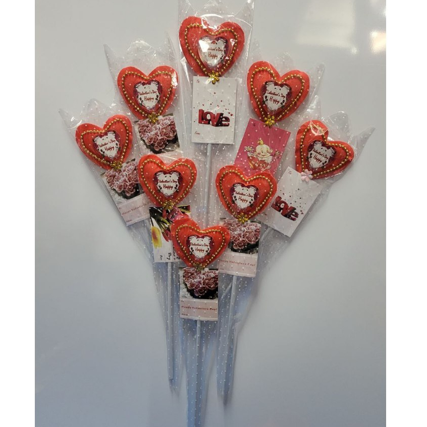 Valentine's Gift - Red Heart Sticks w/ Beads & Gift Card (Medium Size ...