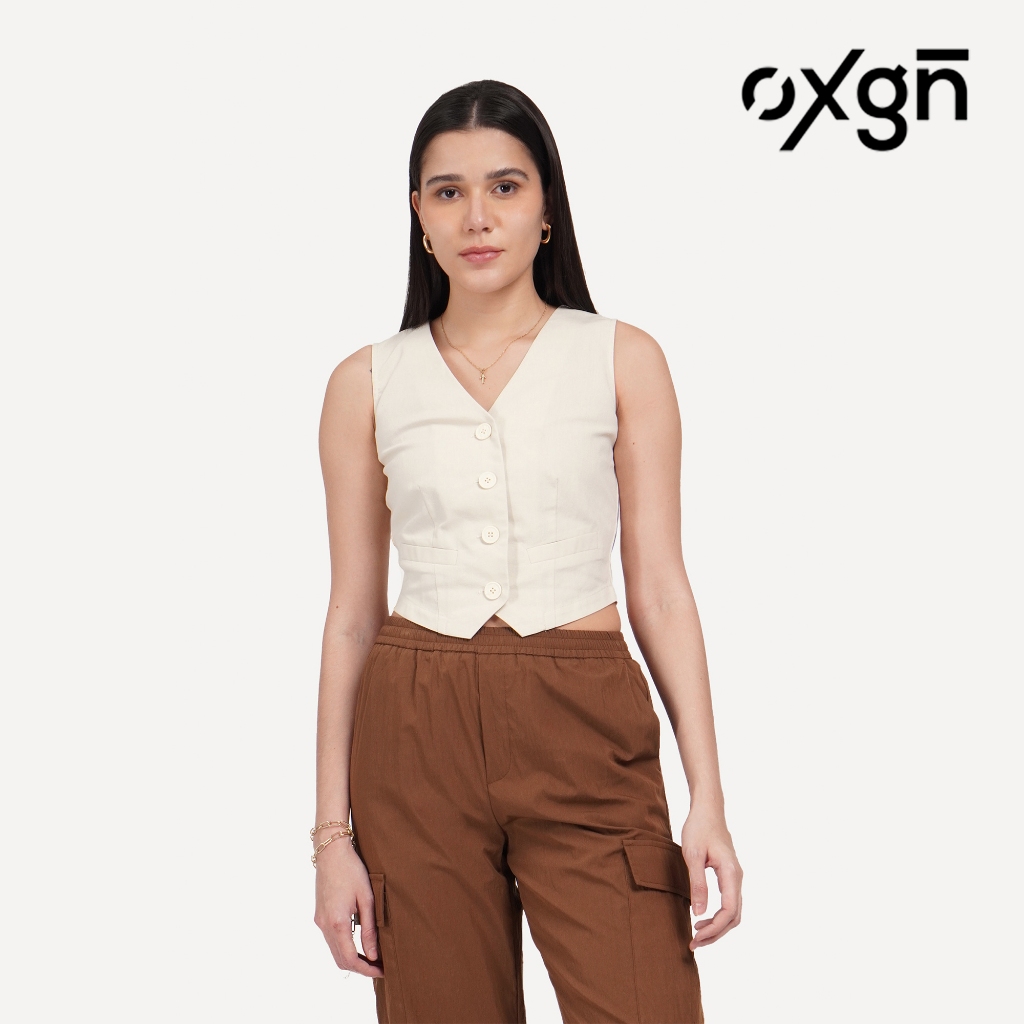 OXGN Generations Linen Vest For Women (Cream) | Shopee Philippines