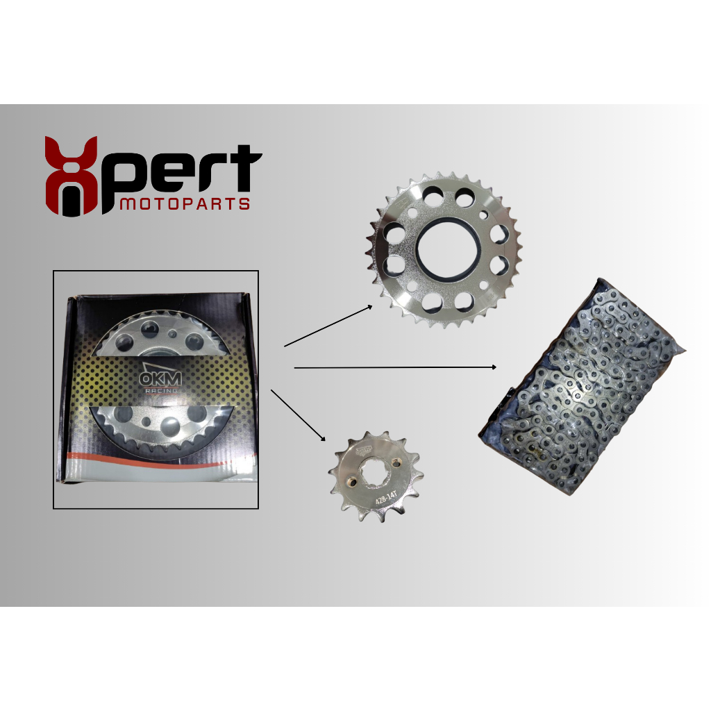 Original OKM Racing Gold Sprocket/Chain Set XRM110 14X34X428X110L ...