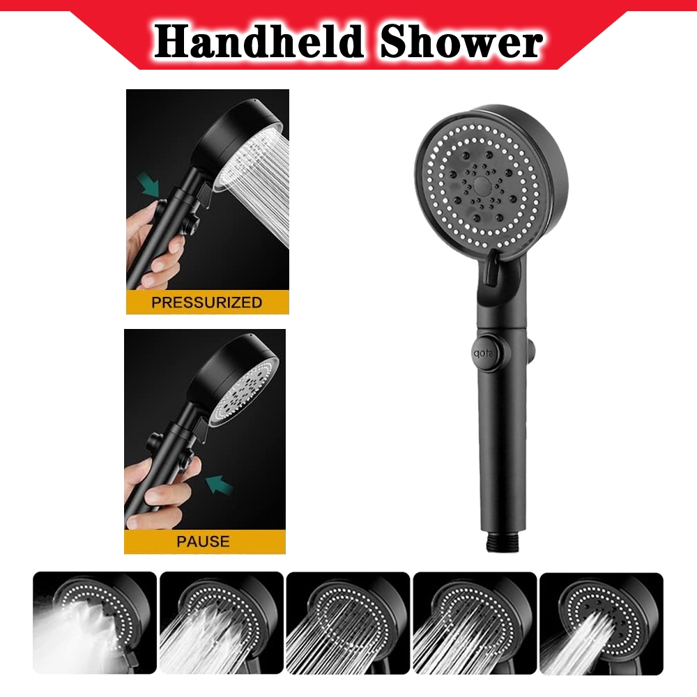 Multi-functional High Pressure Black Handheld Shower Head 5 Functions ...