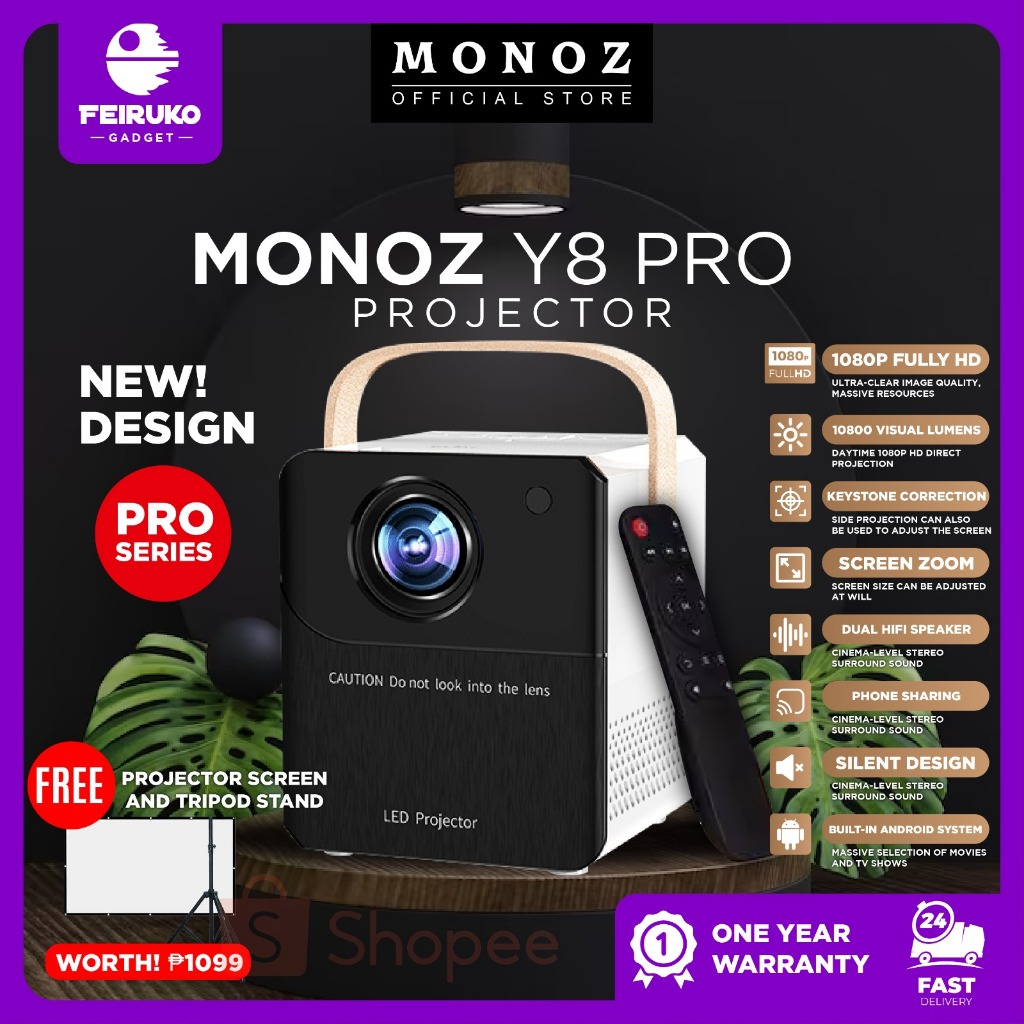 M-Y8 PRO FULLSET Portable Smart Mini 6000 Lumens 4K HD 1080P Projector ...