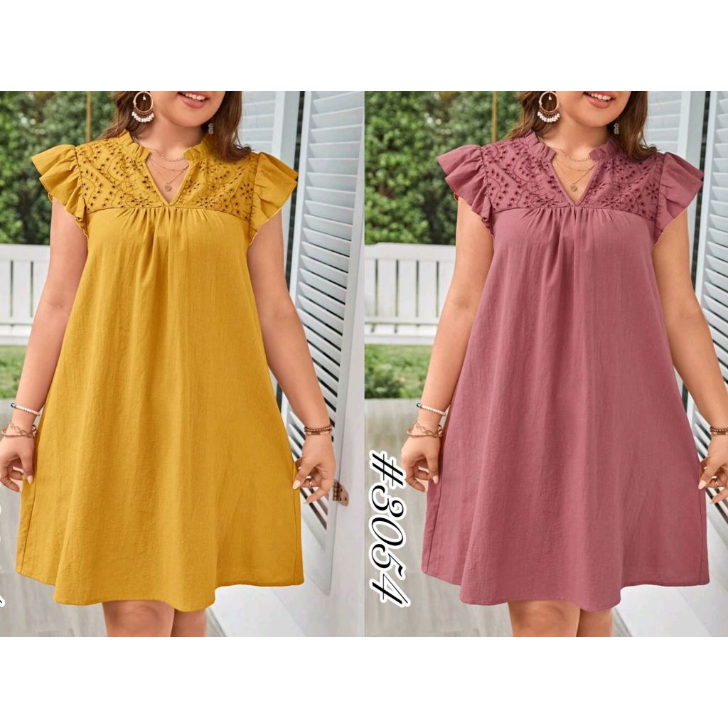 F&F Plus Size Contrast Schiffy Yoke Ruffle Trim Dress #3054 | Shopee ...