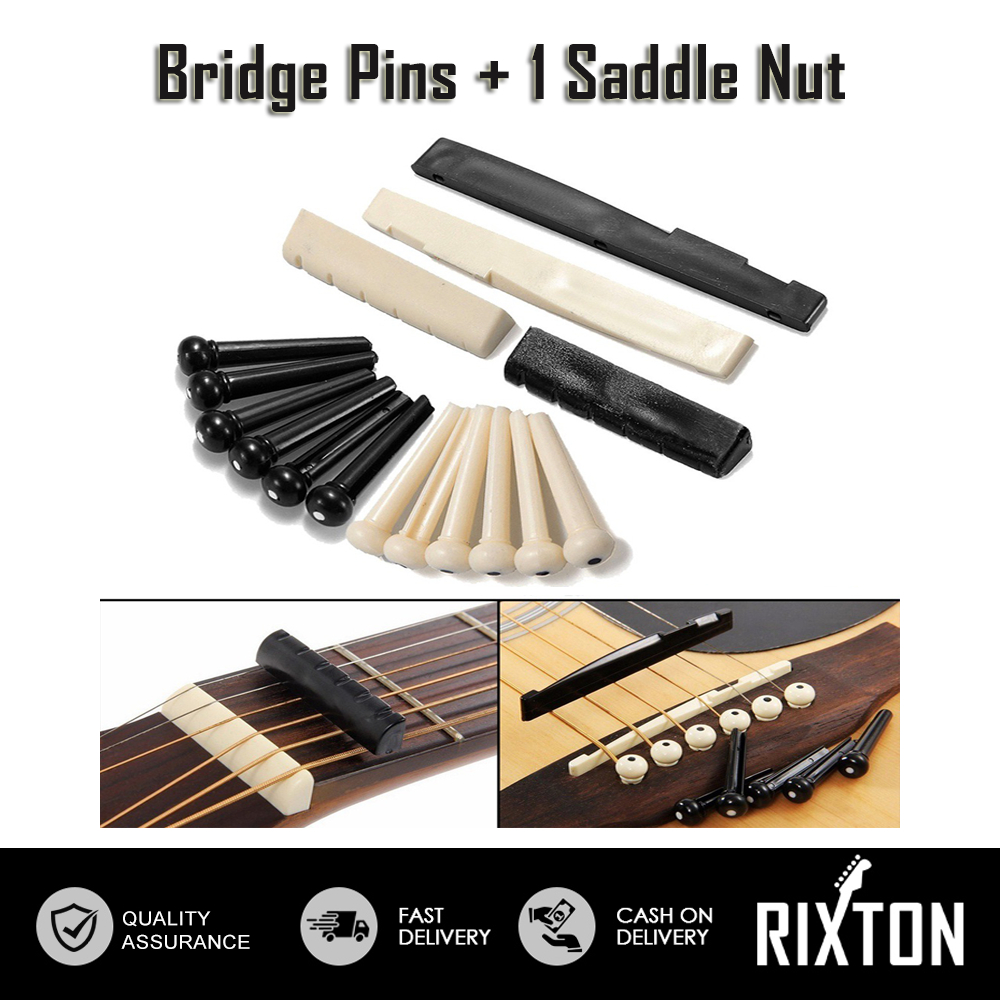 RIXTON Guitar Bone Bridge Pins +1 Saddle Nut +1 Set 6 for Folk Acoustic ...