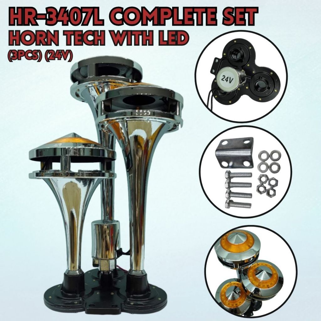 LD (10880) Car Air Horns 150dB 24V Three Tube Metal Electronic Control ...
