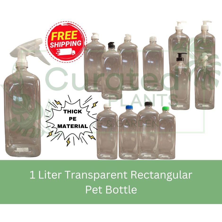 1 Liter TRANSPARENT Rectangular Pet Bottle (BRAND NEW) with Trigger ...