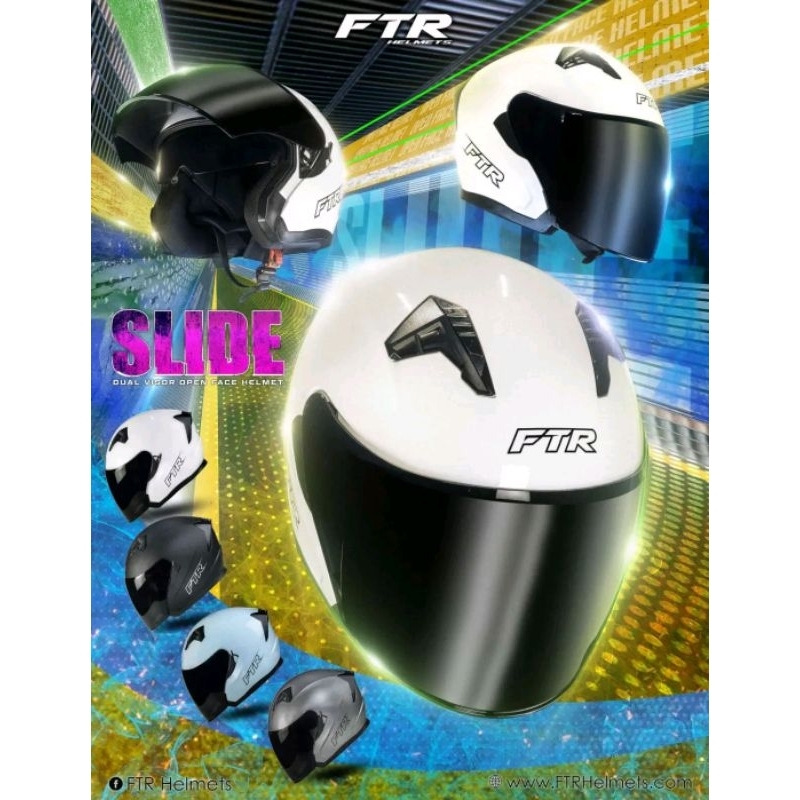 FTR HELMET HALF FACE DUAL VISOR - SLIDE (FREE CLEAR LENS) | Shopee ...