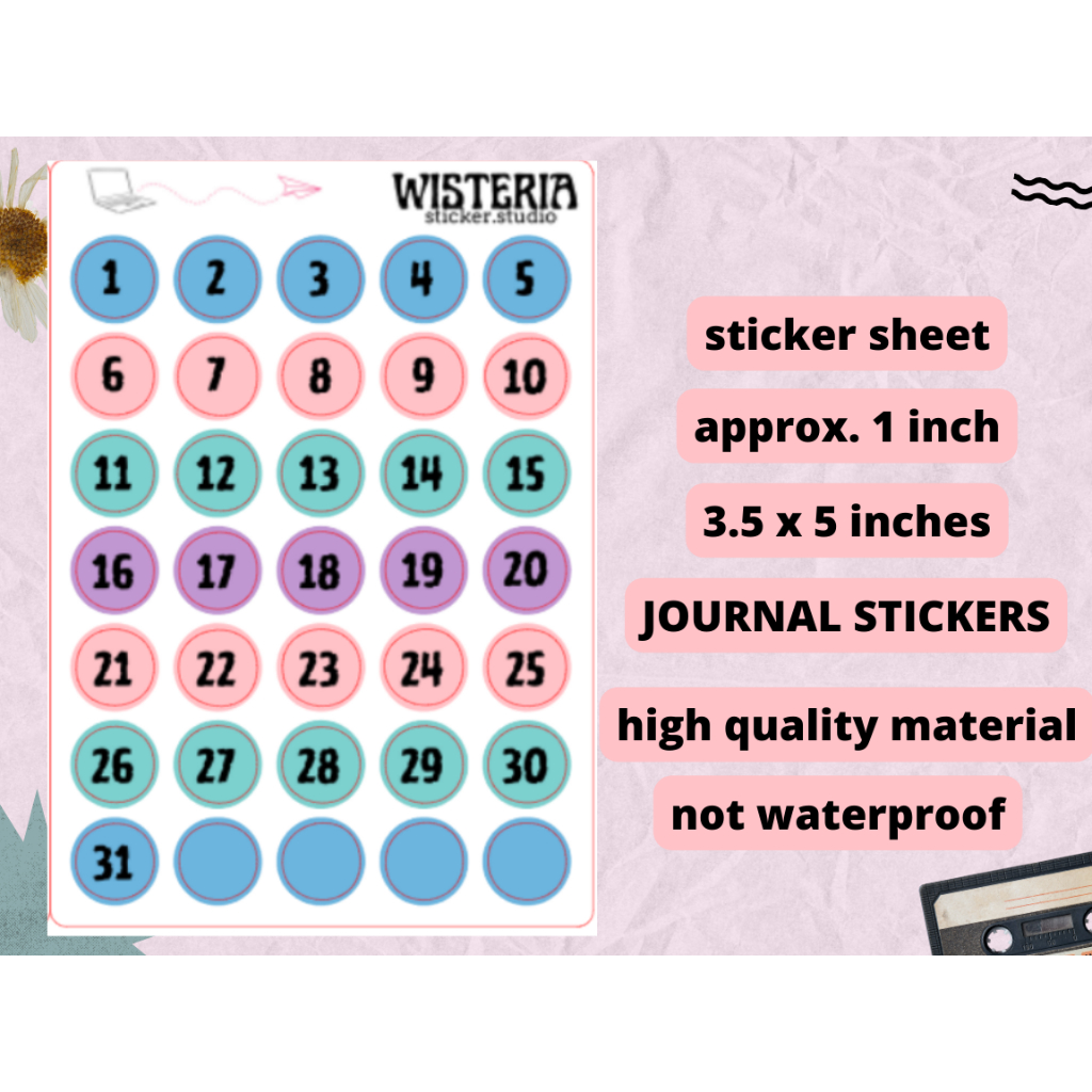 date calendar number sticker sheet | Shopee Philippines