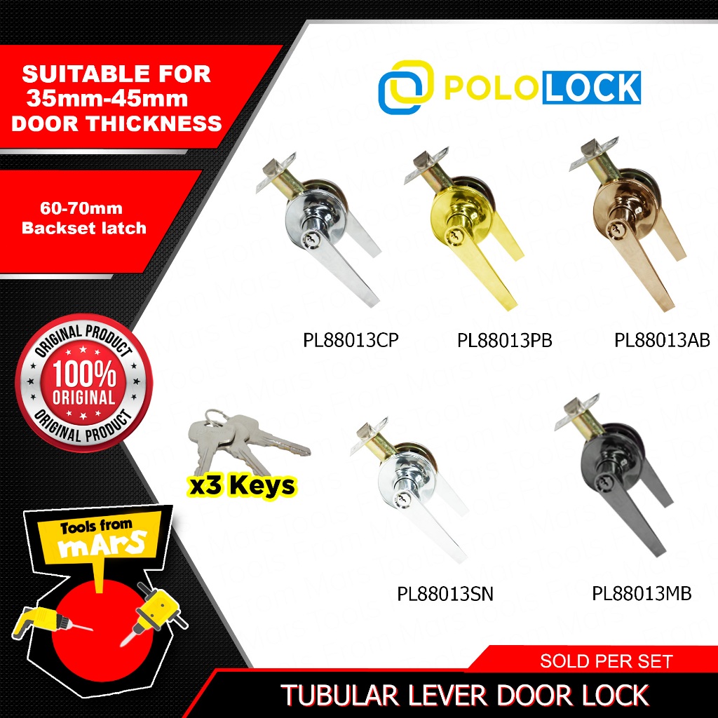 Pololock Tubular Zinc Alloy Lever Door Lock With 3 keys Home Security ...
