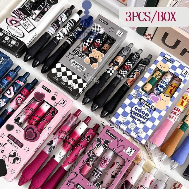 3PCS/Box American Retro ST Head Black Gel Pen 0.5MM Student Signature ...