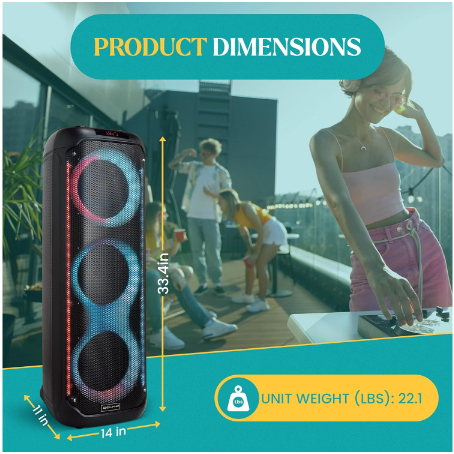 KINGSTER Multifunction Portable Triple Subwoofer Speaker 25.5inch ...