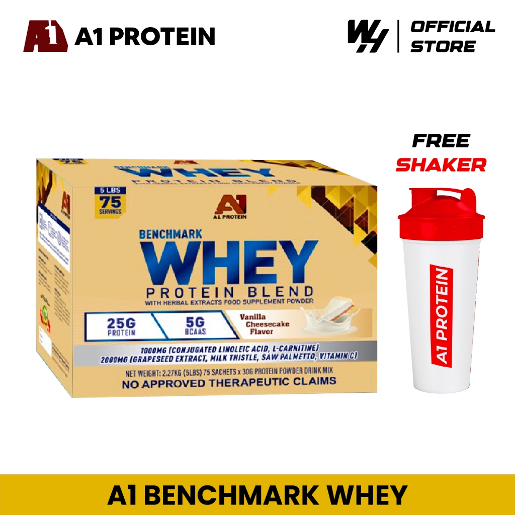 A1 Benchmark Whey Protein 5lbs (75 servings) with FREE SHAKER | Shopee ...