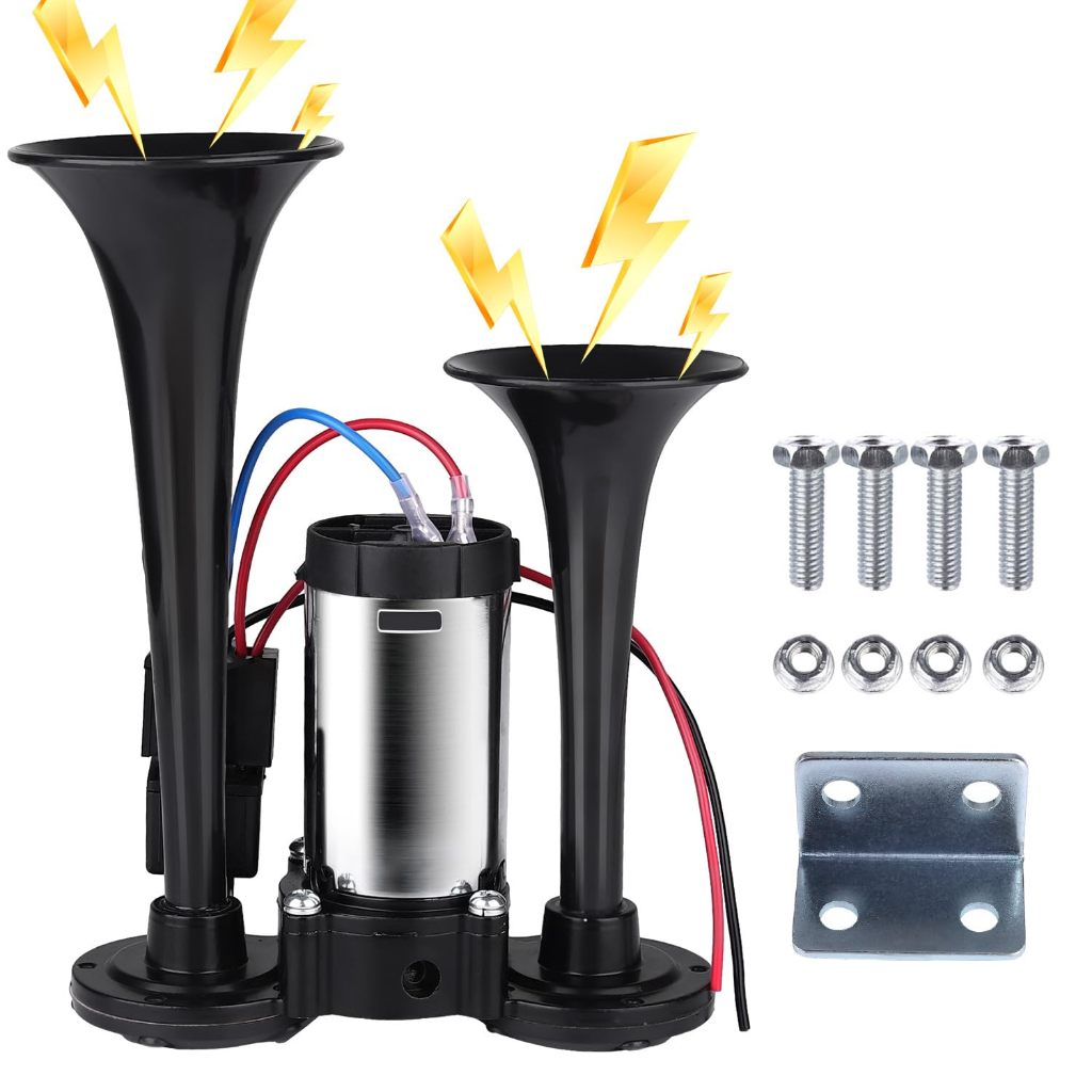 Upgraded 12V/24V 600DB Air Horn Dual Trumpets, Super Loud Truck Train ...