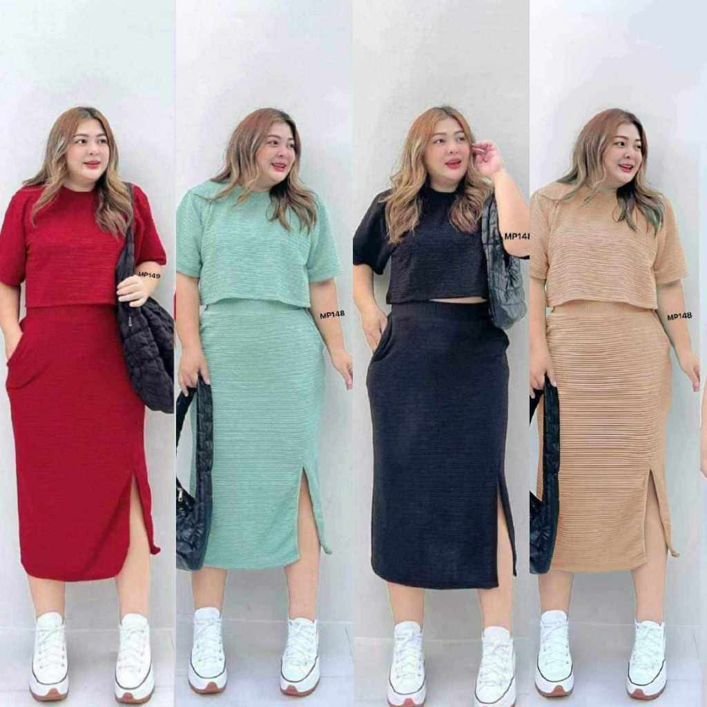 Plus size Frizza Coordinates Bark Crepe Fabric in Crop Top pair with 2 ...