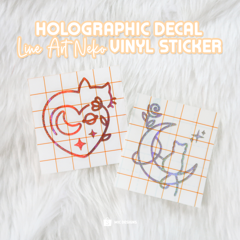 Holographic Neko Line Art Moon Heart Vinyl Decal Sticker | Waterproof ...