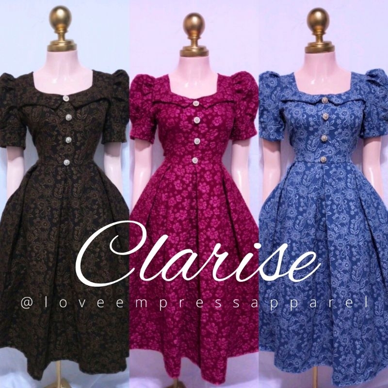Clarise Dress Premium Jacquard Embossed Fabric with waist tie and side ...